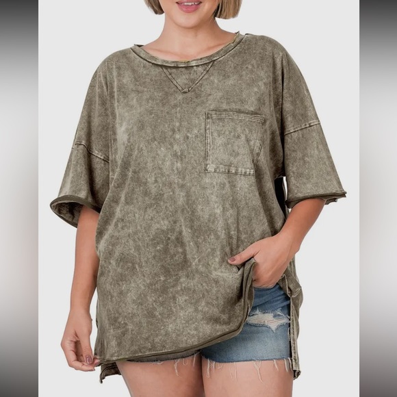 Tops | 23 Womens Acid Wash Brown Short Sleeve Tee | Poshmark